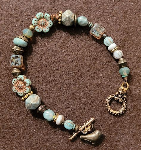 Blue Czech Glass Flower Bracelet Etsy