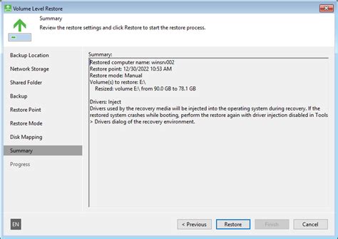 Step 12 Start Restore Process Veeam Agent For Microsoft Windows Guide