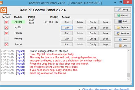 php laravel 5 4 xampp localhost mysql automatically stops stack