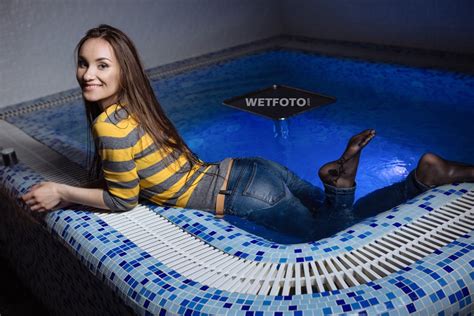 Fully Clothed Wet Girl In Striped Sweater Tight Jeans And Tights In