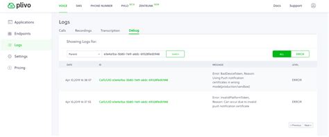 mobile sdk — troubleshooting push notifications using plivo console