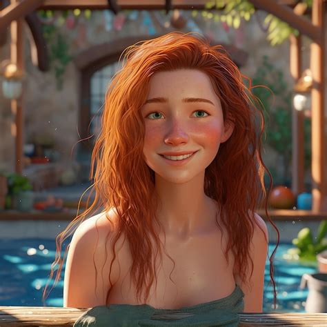 Belle Fille Personnage Dessin Animé Disney Ou Pixar Rouge Cheveux Longs