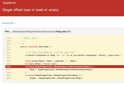 illegal offset type in isset or empty when setting a page reference