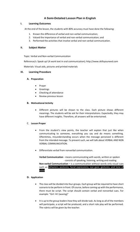 A Semi Detailed Lesson Plan In English