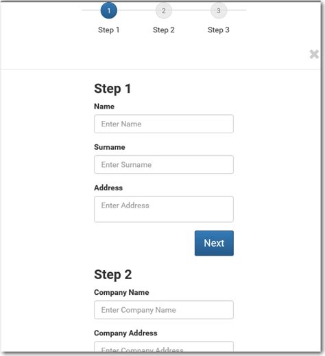 javascript overlay registration form with steps stack