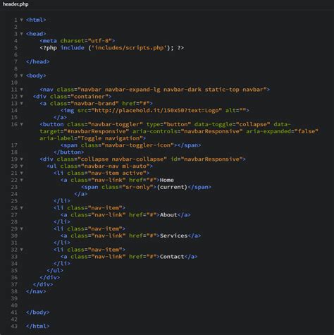 html php file that contains scripts and resources from head tag