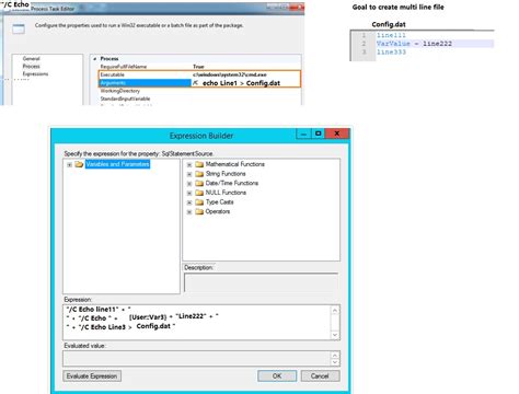 sql server ssis expression builder for multi line file exec process