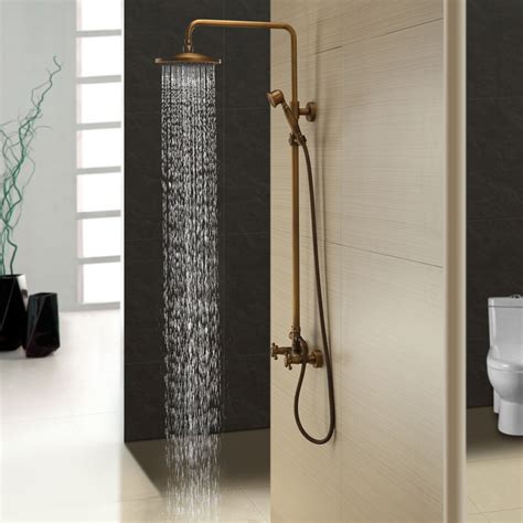 Classic Exposed Antique Brass Two Handle Round Rainshower Shower
