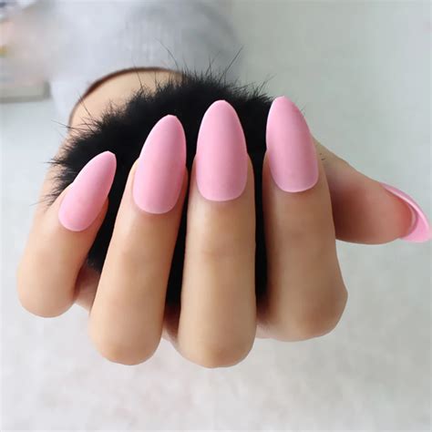 24pcs Set Stiletto Matte Nail Tips Rose Pink Press On Artificial Fake