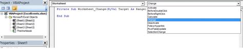 excel vba events event procedures handlers triggering