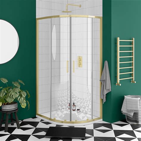 Toreno Brushed Brass 1000 X 800mm Offset Quadrant Shower Enclosure