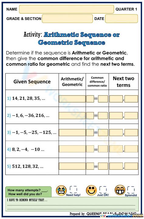 Arithmetic Sequence Or Geometric Sequence Worksheet Worksheets Library