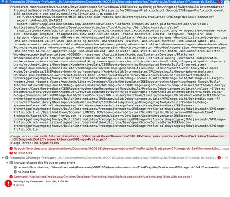 xcode ios clang error no file or directory stack overflow