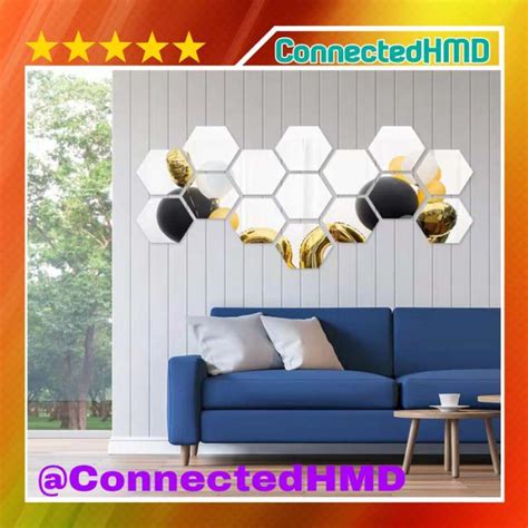 Jual Stiker Wallpaper Dekorasi Cermin Hexagonal 12pcs Diy Mirror