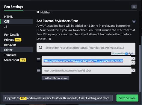 javascript how to add codepen scripts to my files see screenshot