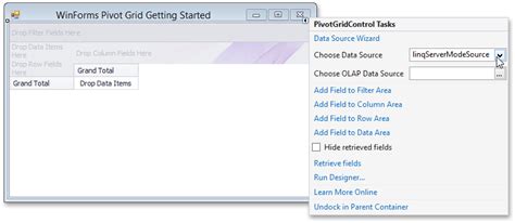 how to bind a pivotgridcontrol to a database at design time so that it