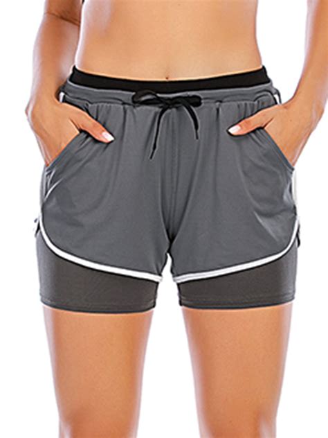 Womens Yoga Shorts Butt Lift Shorts Double Layer Running Yoga Shorts