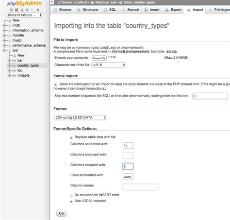 mysql import csv file into mysql using phpmyadmin itecnote