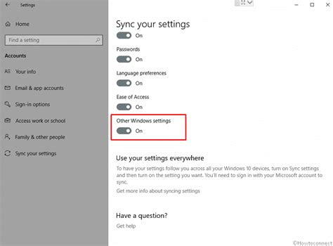 how to configure sync your settings in windows 10