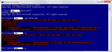 windows 7 powershell a drive c does not exist super user