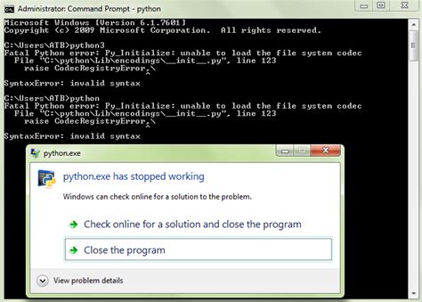 fatal python error py initialize unable to load the file system codec
