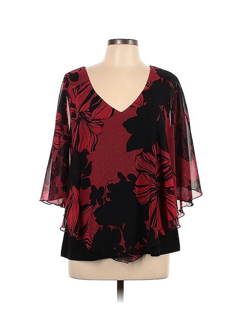 North Style 100 Polyester Floral Colored Red Short Sleeve Blouse Size