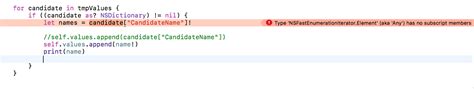 swift type nsfastenumerationiterator element aka any has no subscript