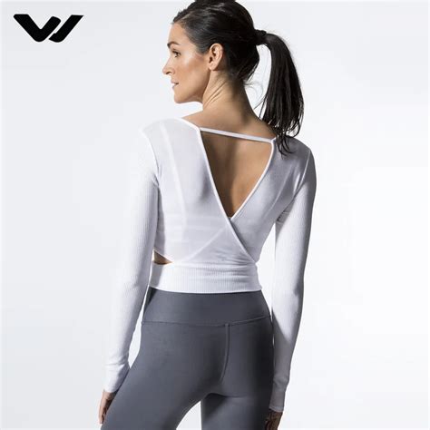 Sexy Open Back Yoga Shirts Women Long Sleeve Crop Top Hollow Out Quick