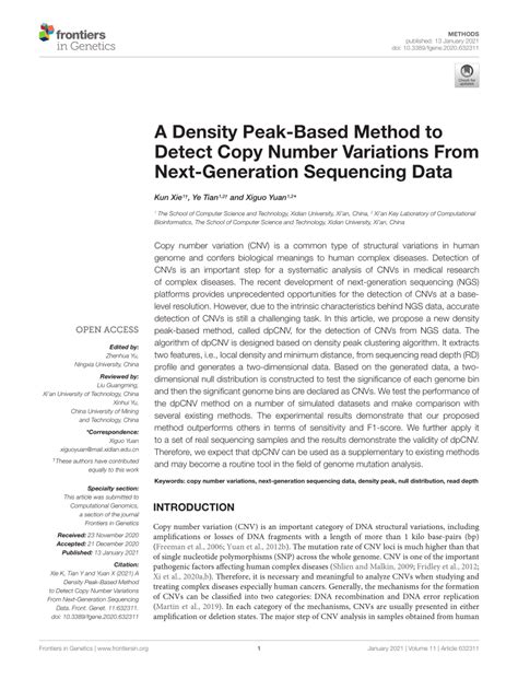 Pdf A Density Peak Based Method To Detect Copy Number Variations From