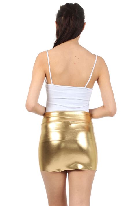 Sakkas Womens Shiny Metallic Liquid Mini Skirt Sakkas Store
