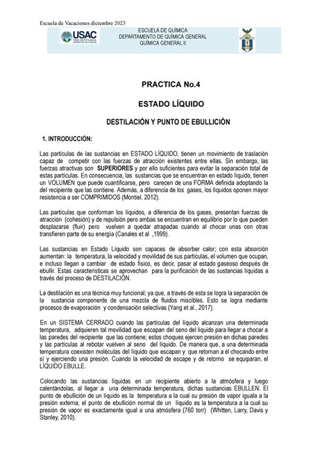 Práctica No 4 Estado Líquido Punto De Ebullición Y Destilación