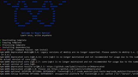 react native command failed npm install npm warn deprecated mkdirp 0 5