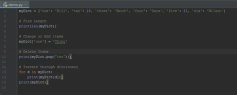 python dictionary create add delete looping examples