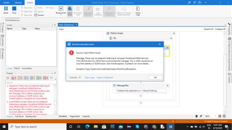 i try to connect the python script to uipath i get an error academy