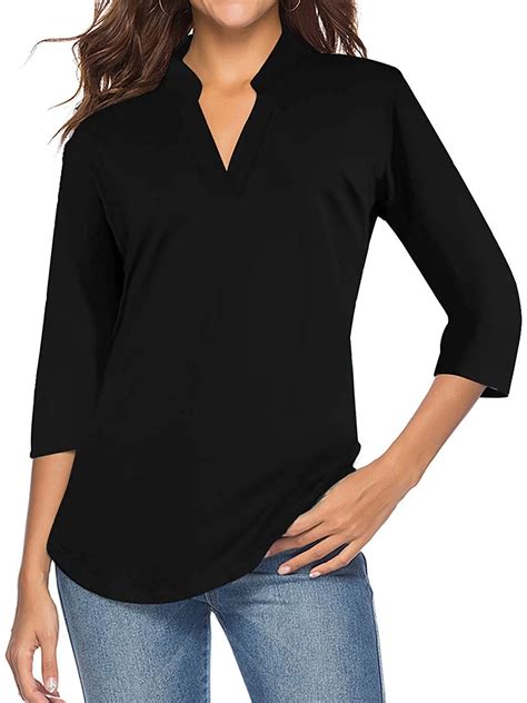 Hubery Women Solid Color V Neck 3 4 Sleeve Top