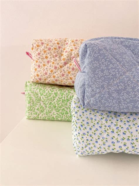 Floral Makeup Bag Medium Yellow Ditsy Floral Quilted Cosmetic Etsy Uk