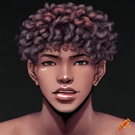 Japanese Anime Inspired Male Character With Dark Brown Skin And Curly