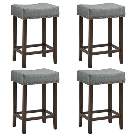 Costway Set Of 4 Nailhead Saddle Bar Stools 24 Height W Fabric Seat