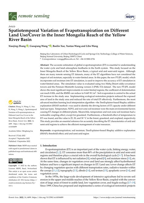Pdf Spatiotemporal Variation Of Evapotranspiration On Different Land