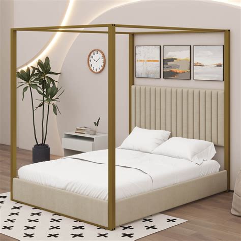 Mercer41 Kesiha Queen Size Upholstery Canopy Platform Bed With