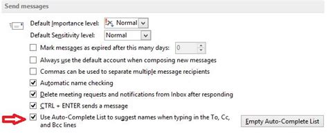 manage outlook autocomplete hosting ca