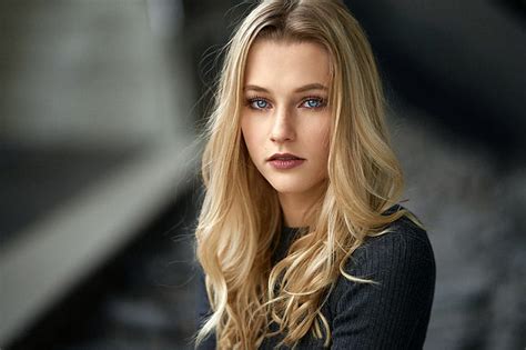 Hd Wallpaper Women Blonde Portrait Face Depth Of Field Blue Eyes