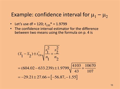 Ppt Confidence Intervals For The Difference Between Two Population