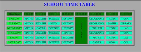 Designing A Time Table In Html Using Table Simple2code