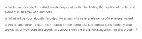 solved a write pseudocode for a divide and conquer