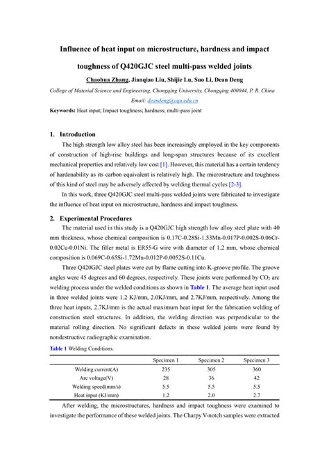 Pdf Influence Of Heat Input On Microstructure Hardness And Impact