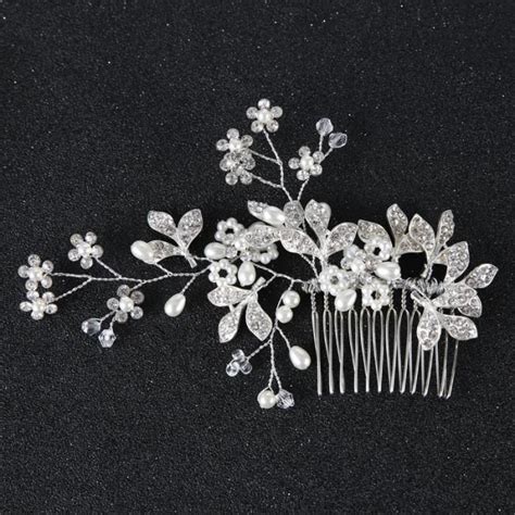 Haarkamm Perlen Blumen Strass Silber Braut Haarschmuck Hochzeit Braut