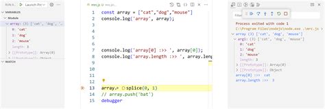 javascript why does the debugger apply the mutating methods before