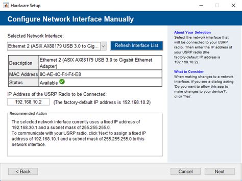 configure network interface using installer with no radio connected