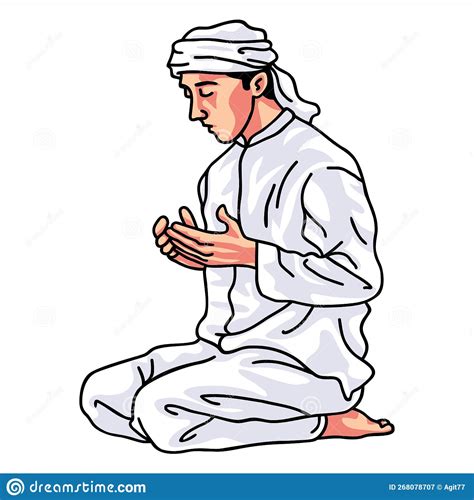 Muslim Young Man Pray Prayer Dua Drawing Cartoon Vector Stock Vector